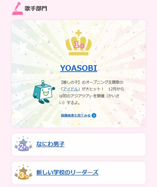 推しの子・YOASOBI…Yahoo!きっず検索ランキング2023 3枚目の写真・画像 | リセマム