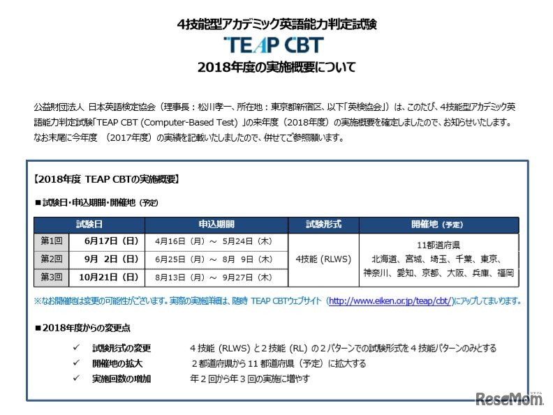 2018年度「TEAP」「TEAP CBT」実施概要を発表…日程や変更点 3枚目の写真・画像 | リセマム